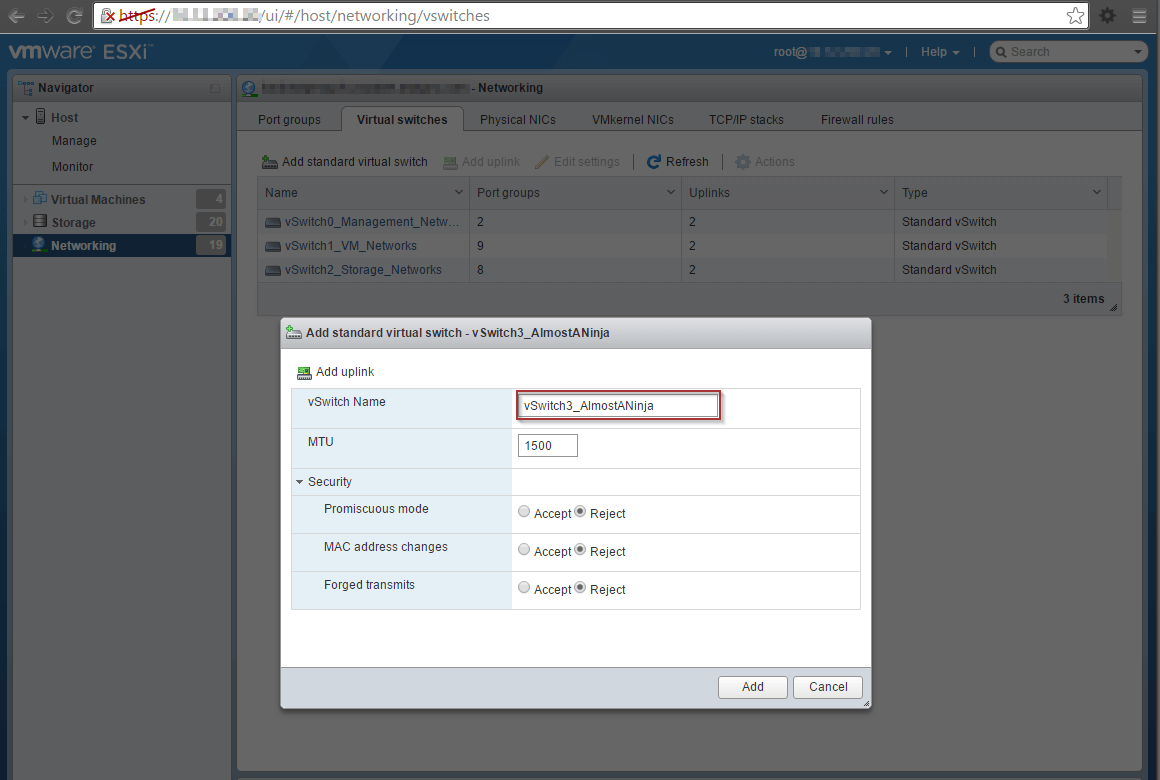 Creating Vswitch Names For New Vswitches On Esxi Hosts Using Host Web Client Almost A Ninja